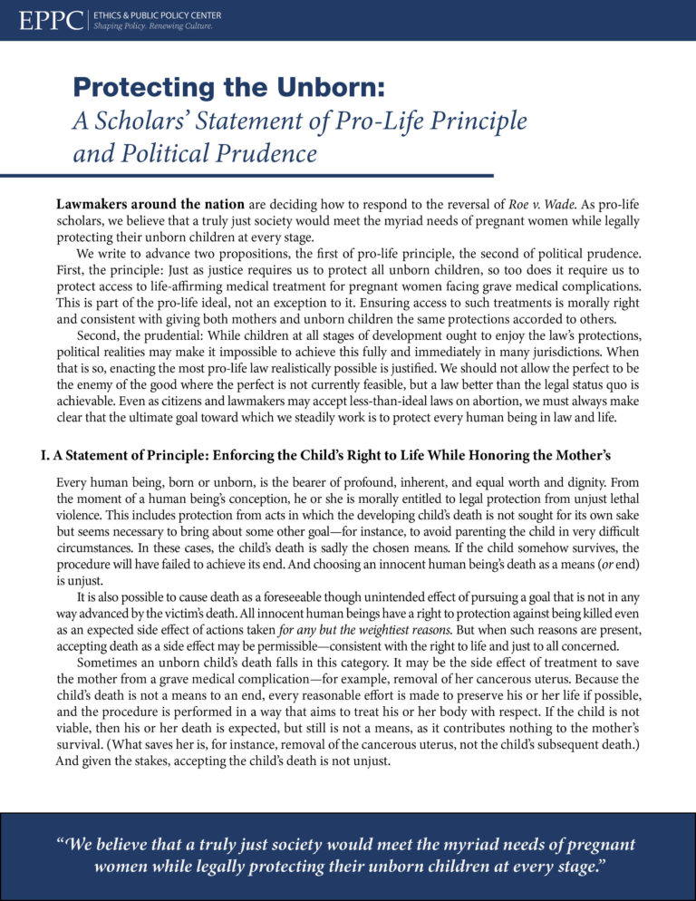 Protecting the Unborn: A Scholars’ Statement of Pro-Life Principle and ...