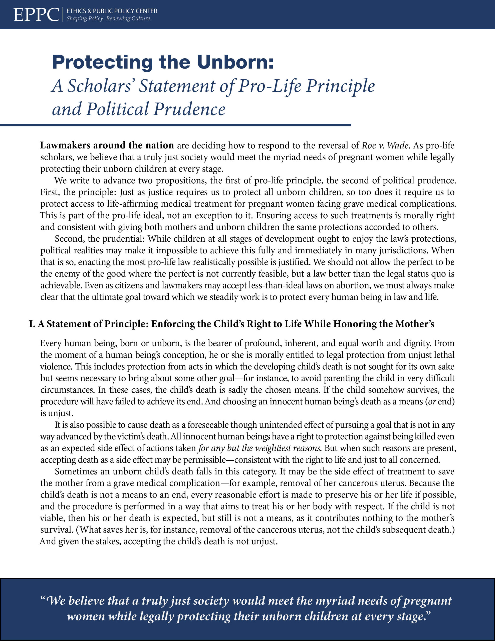 Protecting the Unborn: A Scholars’ Statement of Pro-Life Principle and ...